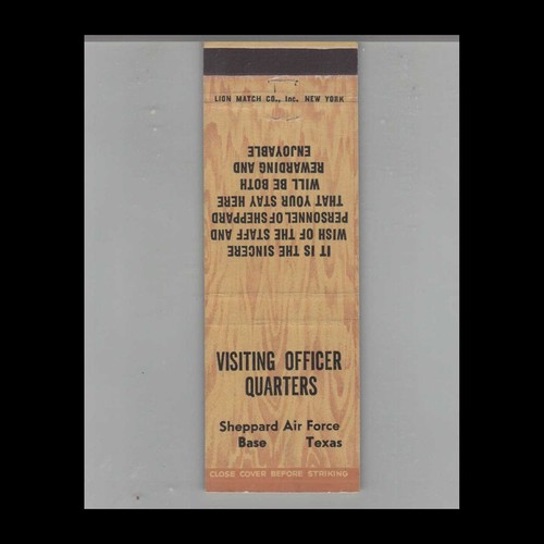 Matchbook Cover Sheppard Air Force Base Visiting Officers Quarters | eBay