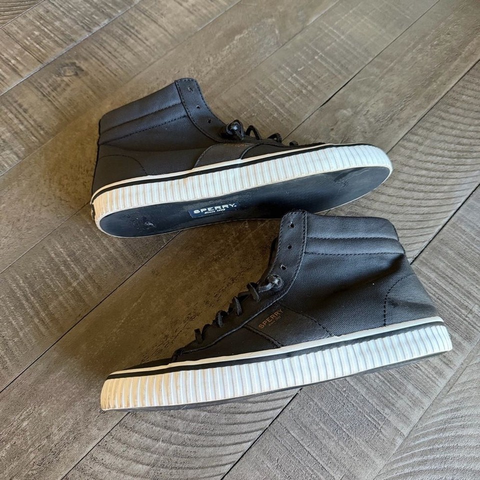 Sperry Top Siders High Top Sneakers Shoes Women Leather Black Canvas ...