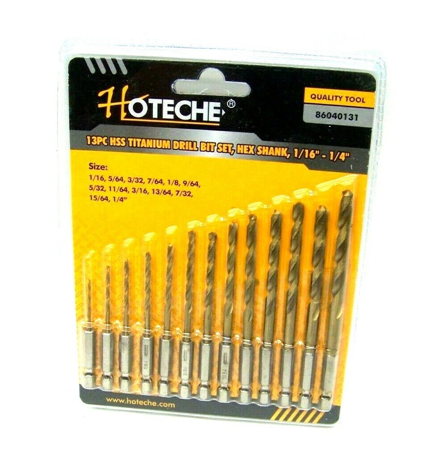 13 pcs Hex Shank Titanium Coated Drill Bit Set Quick Change Bits ...