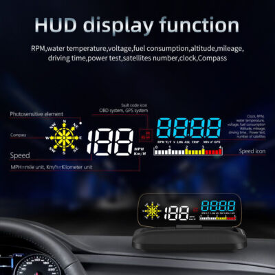 Universal HUD Head-Up Display OBD+GPS Dual System Car Speed Windshield ...