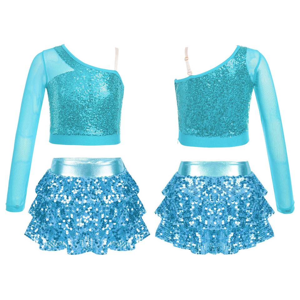 Girls Hip Hop Jazz Dance Clothes Set 2-Piece Sparkle Crop Tops with ...