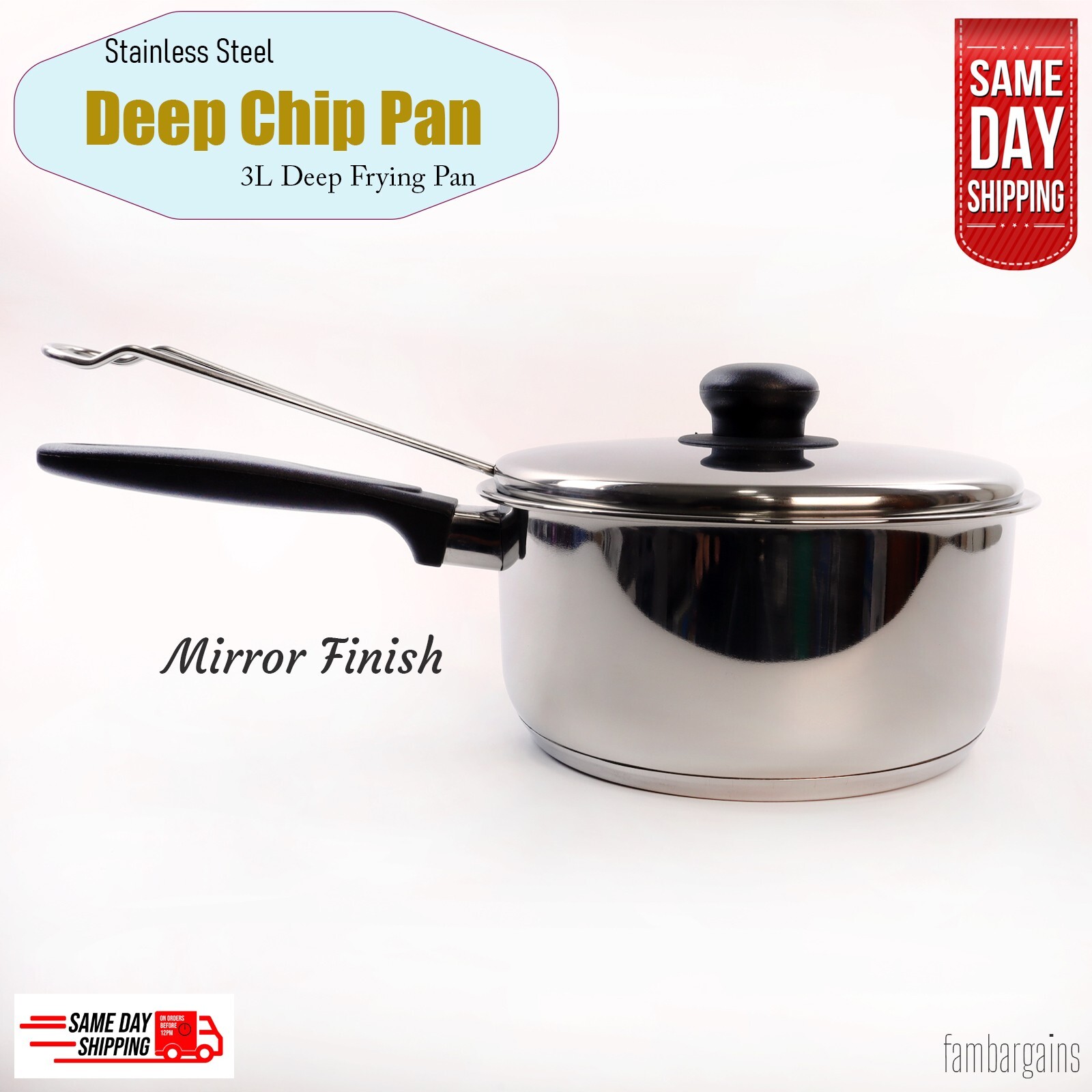 Stainless Steel Chip Pan Deep Cooking Fryer Pot Frying Basket Saucepan ...