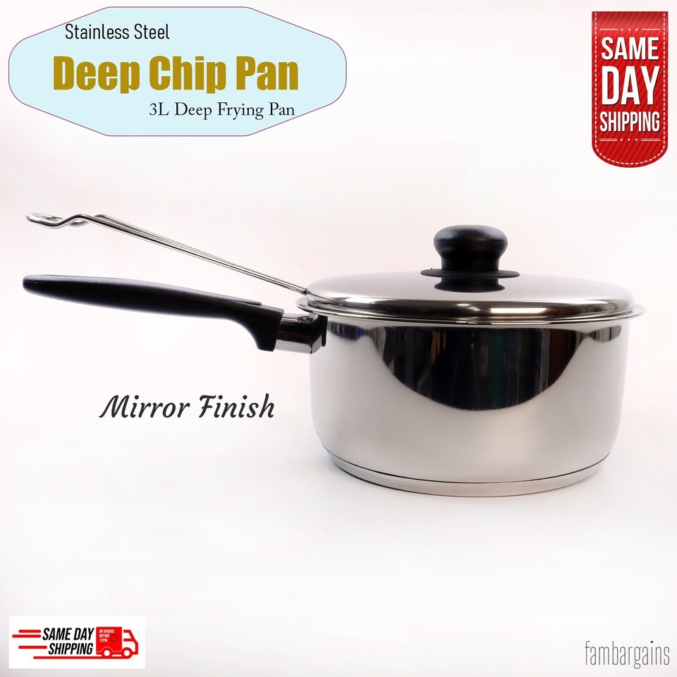 Stainless Steel Chip Pan Deep Cooking Fryer Pot Frying Basket Saucepan ...