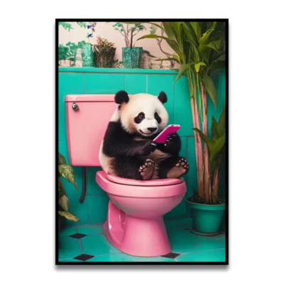 Bathroom Reading on Toilet Canvas Wall Art Print Poster Animal Decor ...