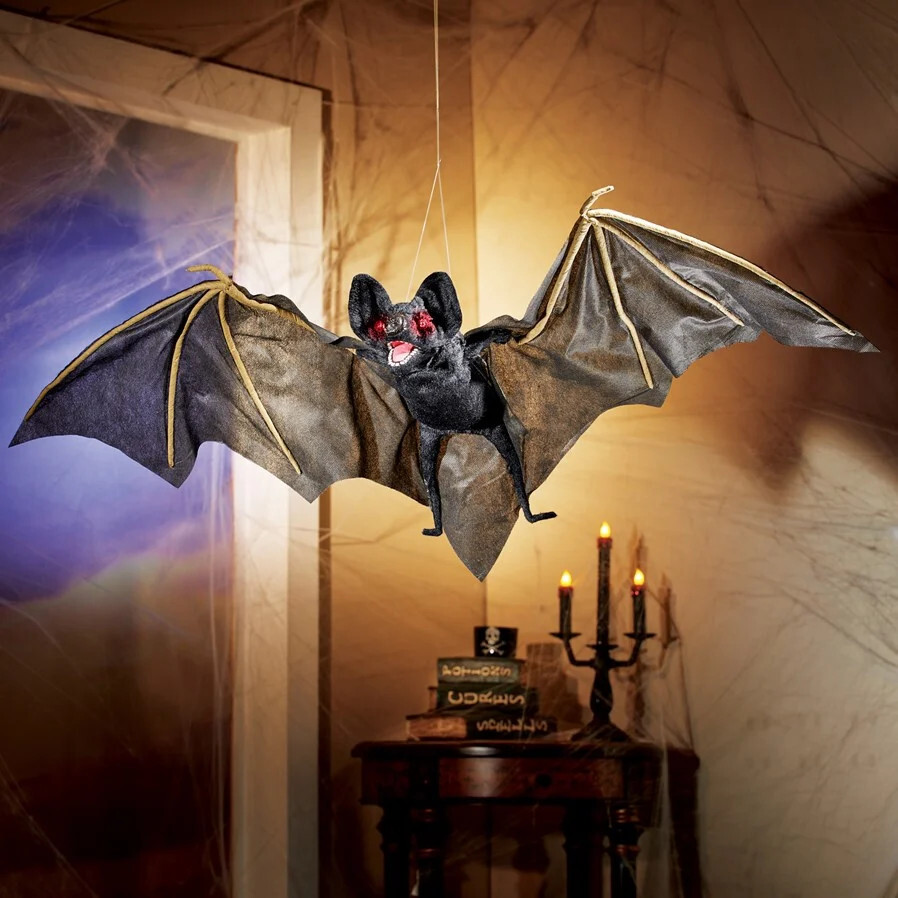Spooky Flying Bat Animated Scary Sounds Halloween Hanging Haunted House ...
