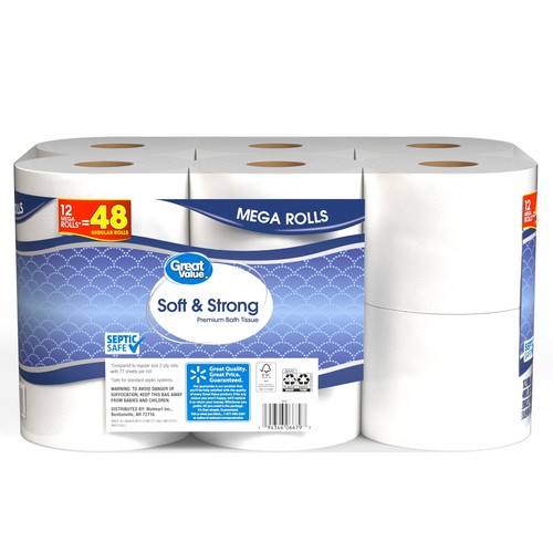 2025 New Choice,Great Value Soft & Strong Premium Toilet Paper, 12 Mega ...