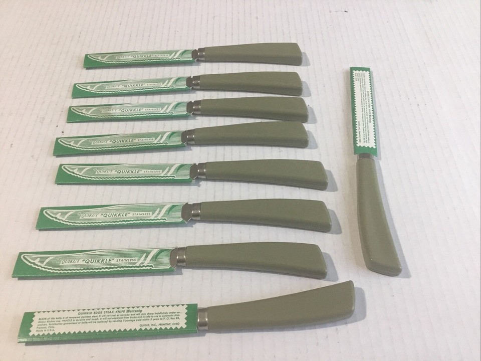 Vintage Quikut Quikkle Green Handle 8” Steak Knife Set 9. | eBay