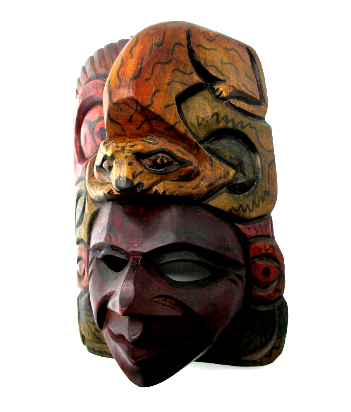Mexican Dance Mask Carved Wood Aztec Mayan Face Coyote Wall Folk Art 10 ...
