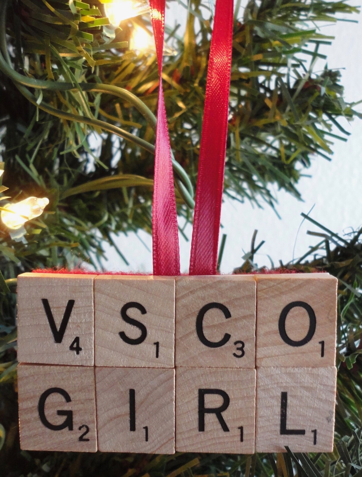 VSCO GIRL Wood Scrabble Letter Tile Christmas Ornament | eBay