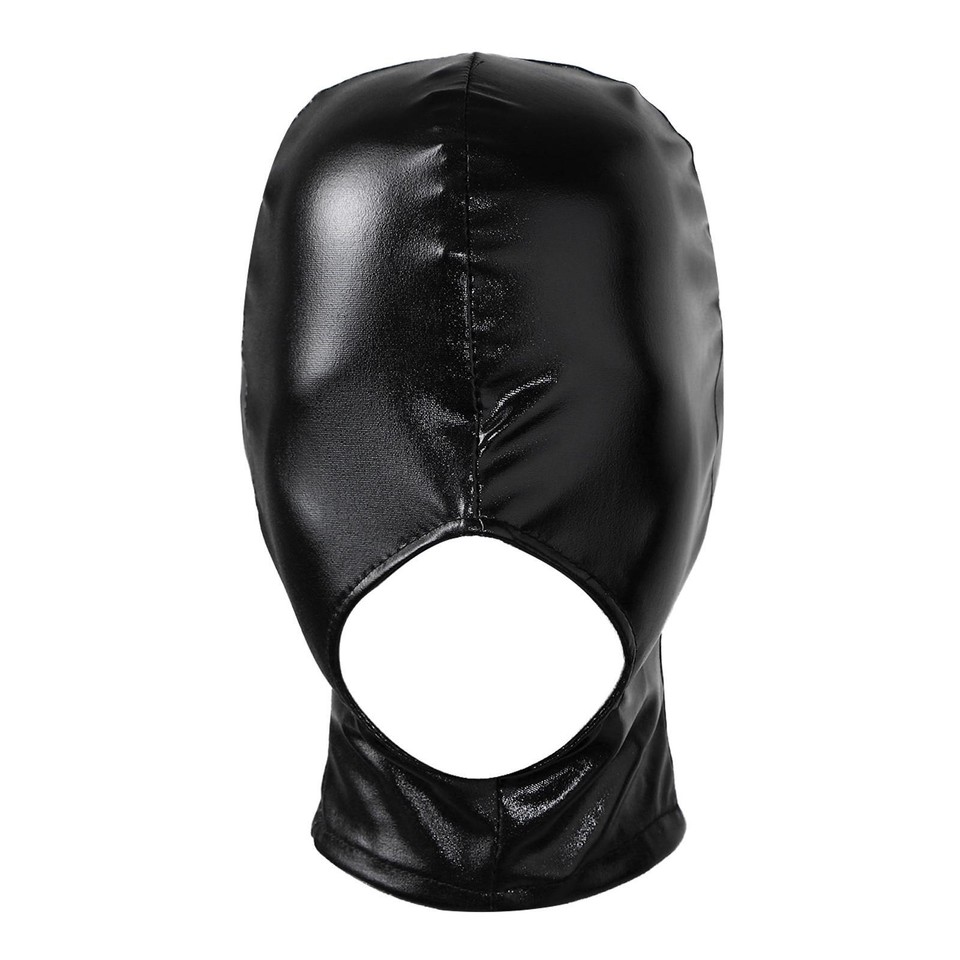Adults Shiny PU Leather Full Face Mask Open Mouth Eye Head Cover Mask ...
