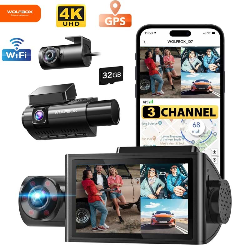 WOLFBOX I07 Dash Camera 3 Channel 4K Dash Cam Built-In WiFi & GPS ...