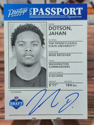 2022 Prestige Football JAHAN DOTSON NFL Passport On Card AUTO #NPS-JD ...