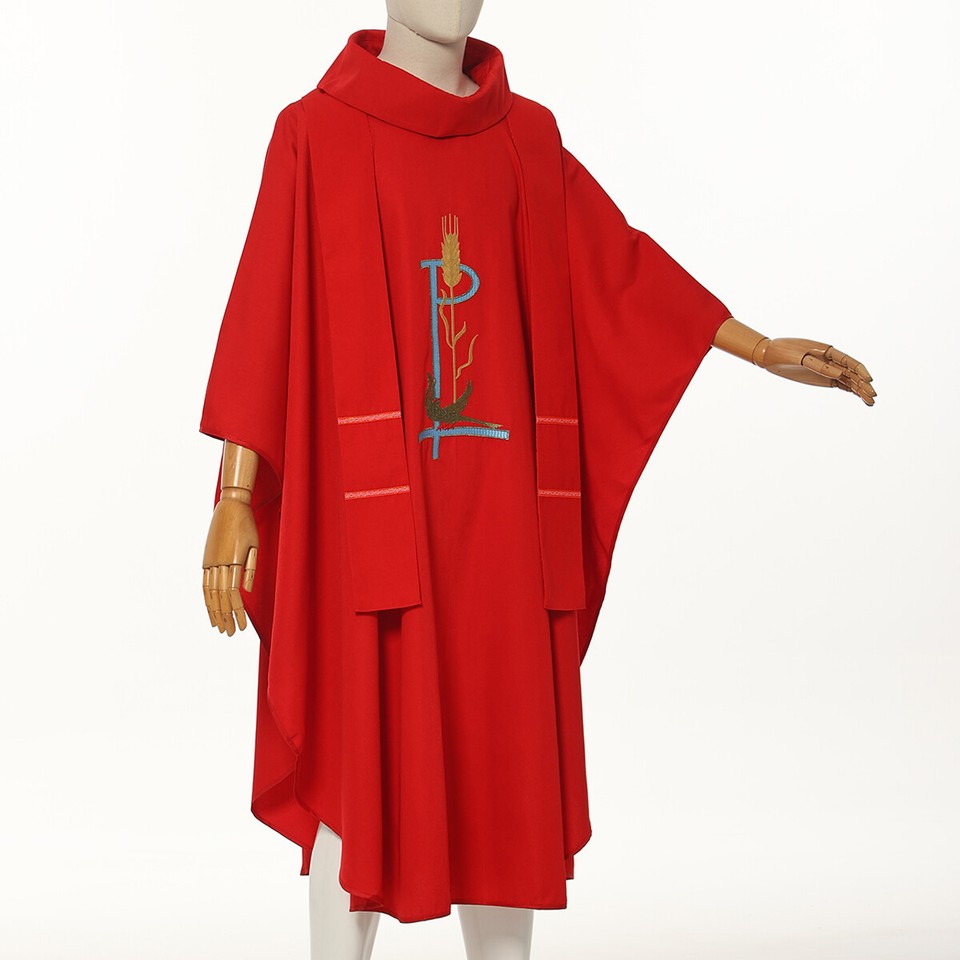 Catholic Red Chasuble with Bird Wheat Embroidered Priest outer Vestment ...