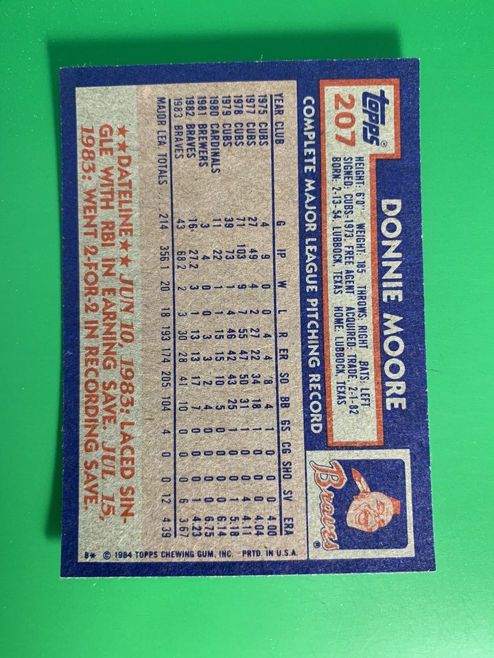 1984 Topps Donnie Moore #207 Atlanta Braves | eBay
