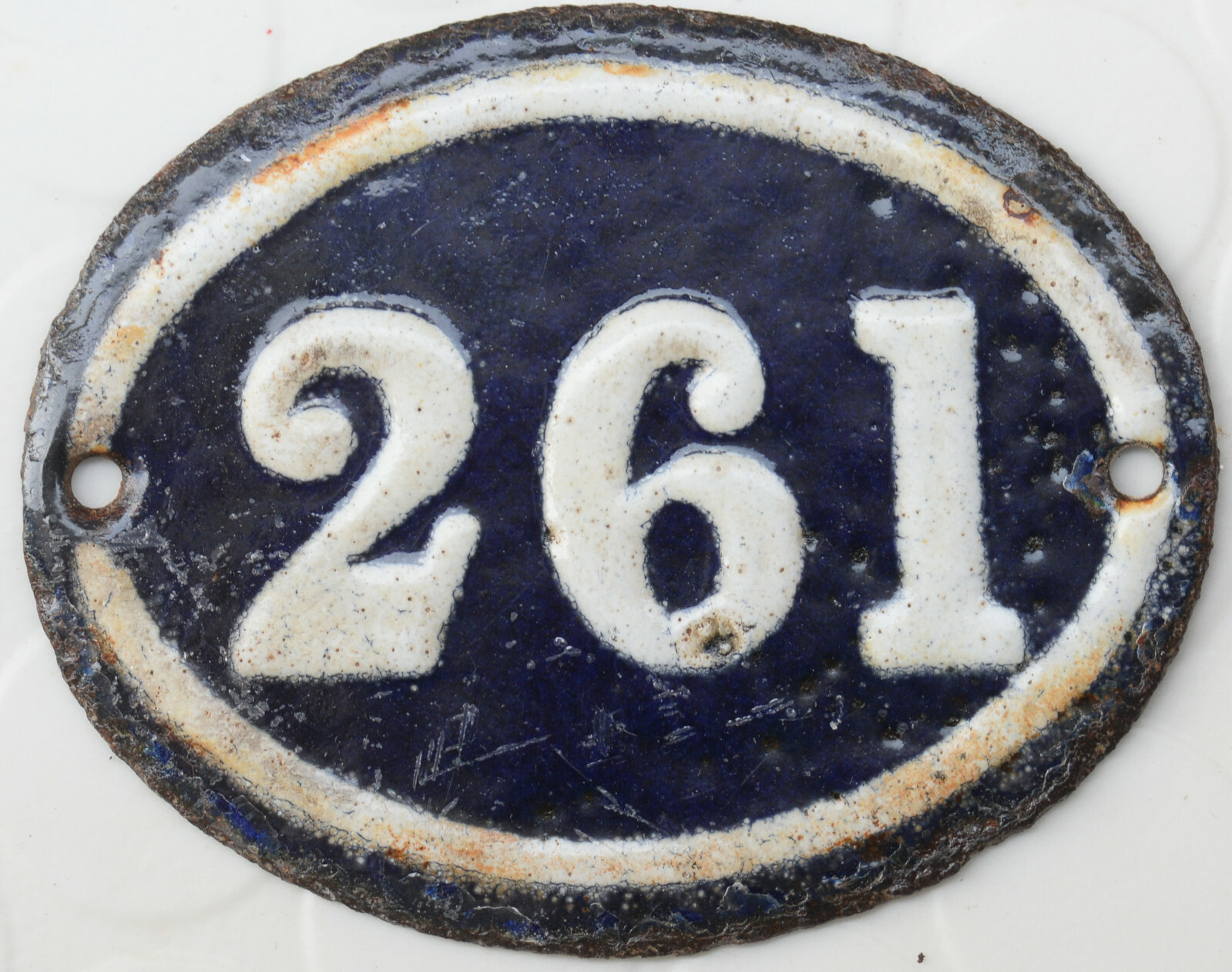 Old blue oval French house number 261 door gate plate plaque enamel ...