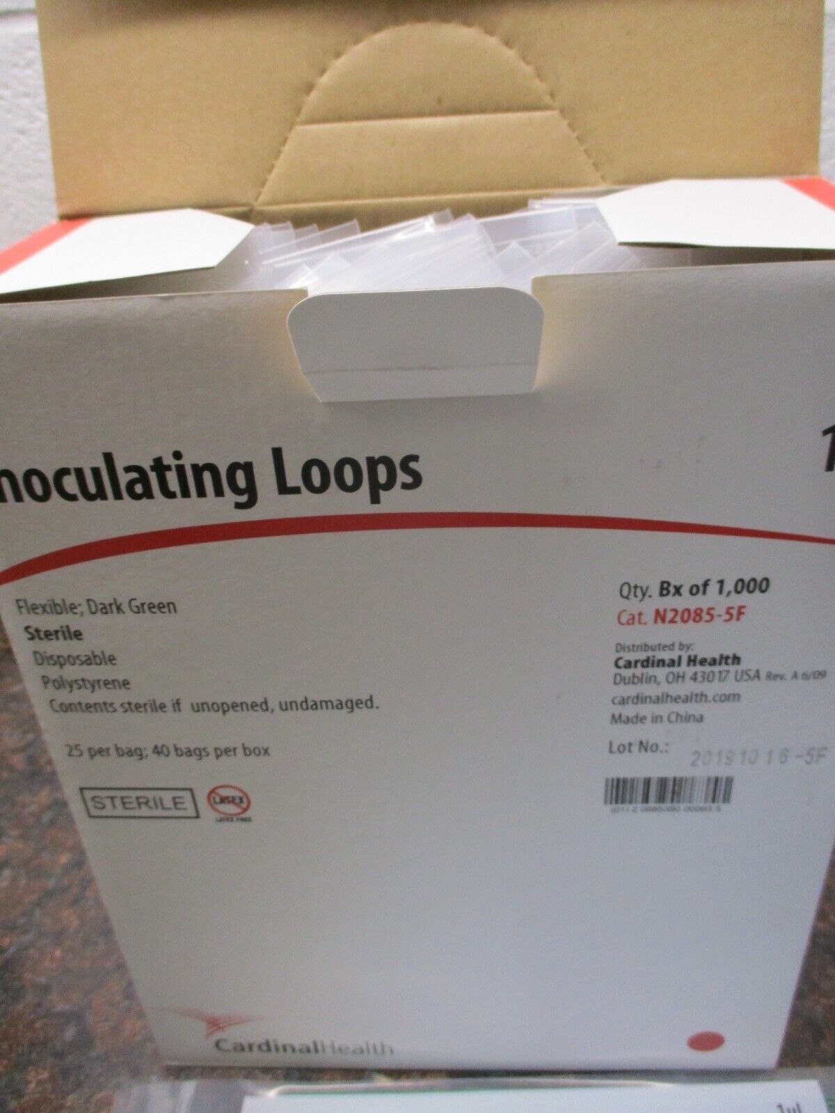 40 BAGS Cardinal Health Inoculating Loops N2085-5F Flexible Dark Green ...