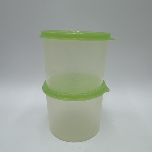 Vintage Tupperware Round Clear Bowl Food Container #250 Green Lids Set ...