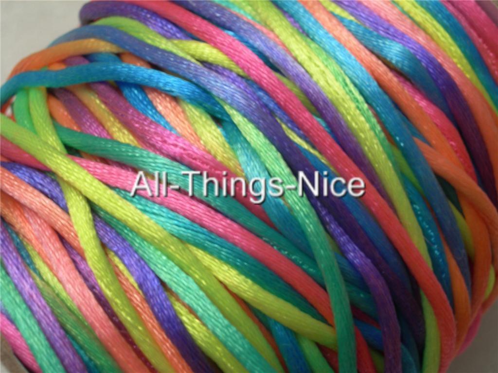 10M Silk Satin RAINBOW Cord Bead Craft Rattail Tassel String Jewellery ...