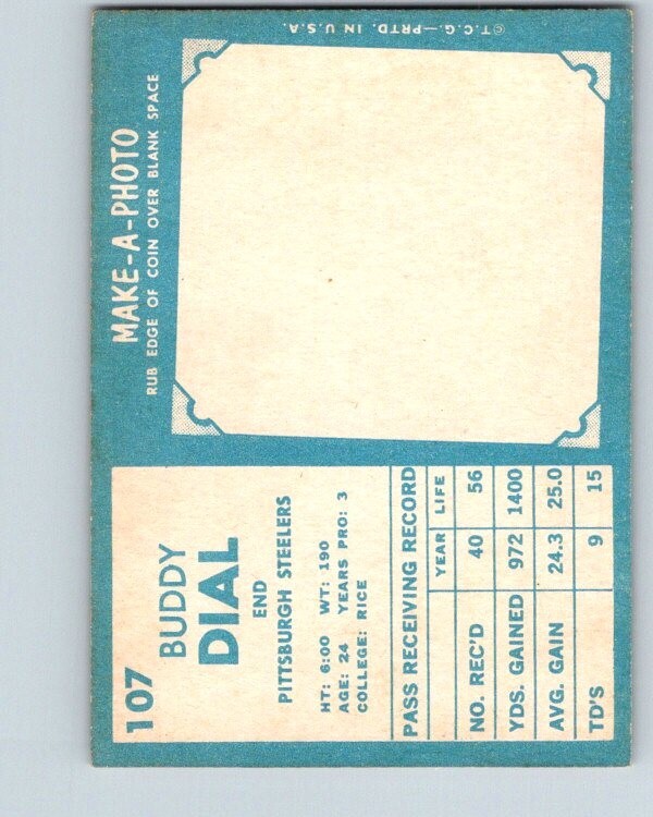 1961 TOPPS FOOTBALL #107 BUDDY DIAL NRMT LG | eBay