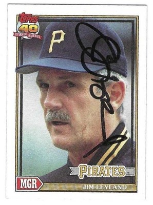 Autographed 1991 Topps JIM LEYLAND Pittsburgh Pirates Card #381 w/COA ...