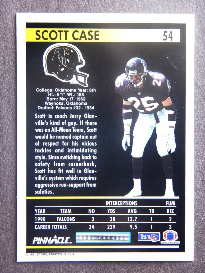 Scott Case #54 Pinnacle 1991 Football Card (Atlanta Falcons) VG | eBay