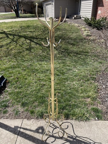 Vintage MCM Golden Metal Brass Look Coat Rack Hall Tree Hat Hallway ...