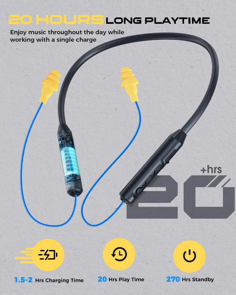 Bluetooth Earplug Headphones, Neckband Wireless Earbuds Earplugs-29Db ...