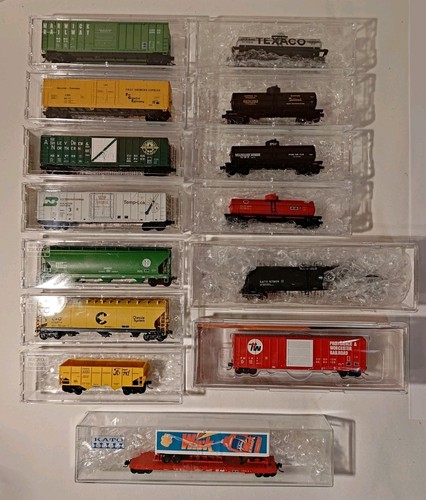 N Scale Micro Trains Car Lot Of 14 Tankers Box Cars Hopper Trailer BN ...