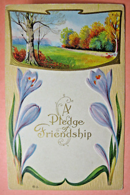 1911 "A Pledge of Friendship" Postcard with Fall Crocuses & Autumn ...