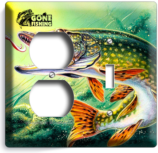 GONE FISHING PIKE LURE LAKE LIGHT SWITCH OUTLET WALL PLATE ROOM HOME ...