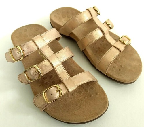 Vionic Misa Adjustable Slide Womens Size 7 Wide Rose Gold Sandals Flip ...