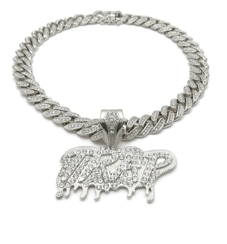 Hip Hop TRAP Drip pendant & 12mm 18" Full Iced Cuban Choker Chain Bling ...