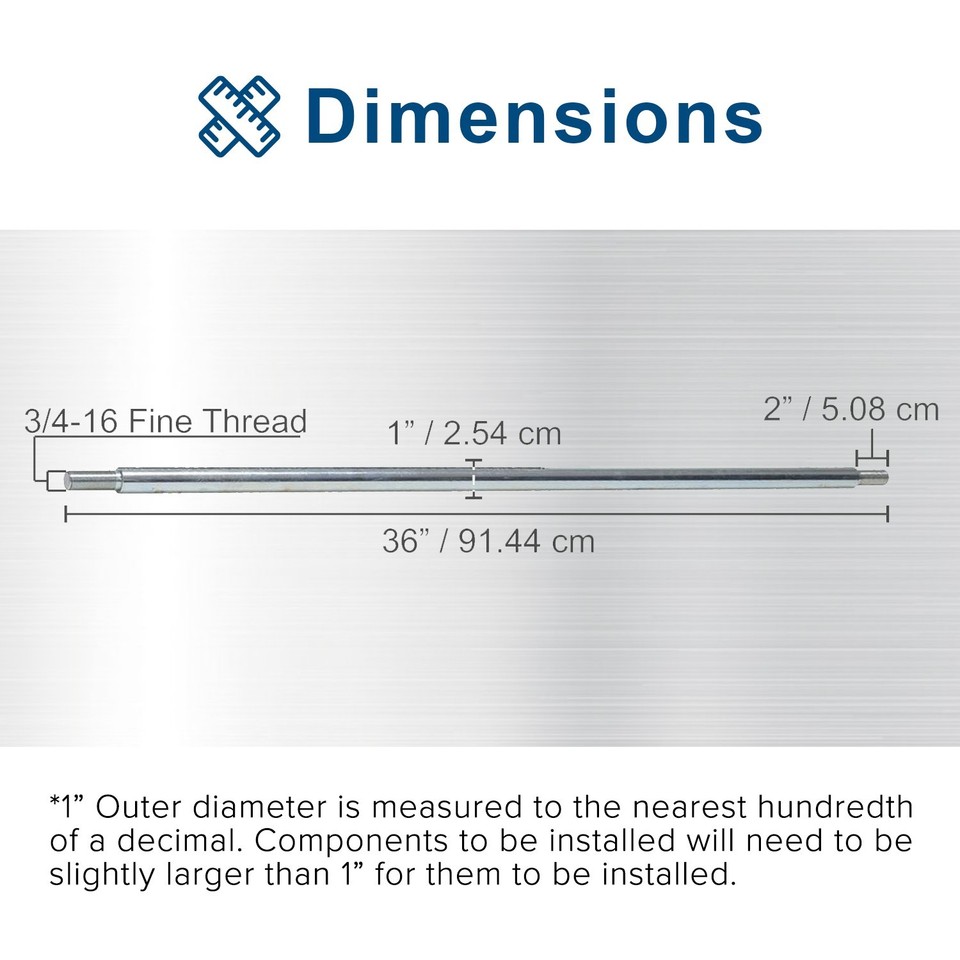 36" x 1" Steel Axle Rod with 1" to 3/4" Step-Down & 3/4-16 Fine Threads ...