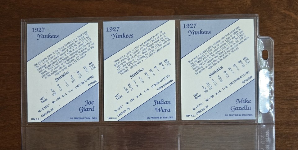 1927 New York Yankees 1984 RGI Complete 30 Card Set (Ron Lewis Oil ...
