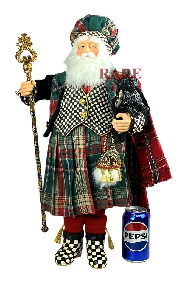 Mackenzie Childs Courtly Check Scottish Santa With Scottie 23" Tall New ...