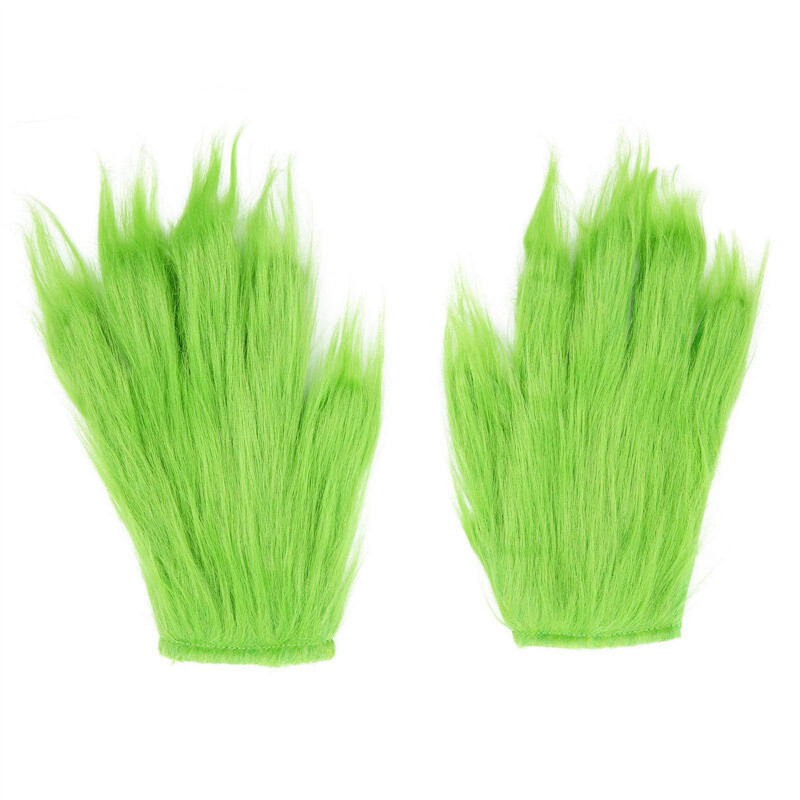 Christmas Green Grinch Gloves Hat Eyebrows Beard Plush Toy Xmas Cosplay ...