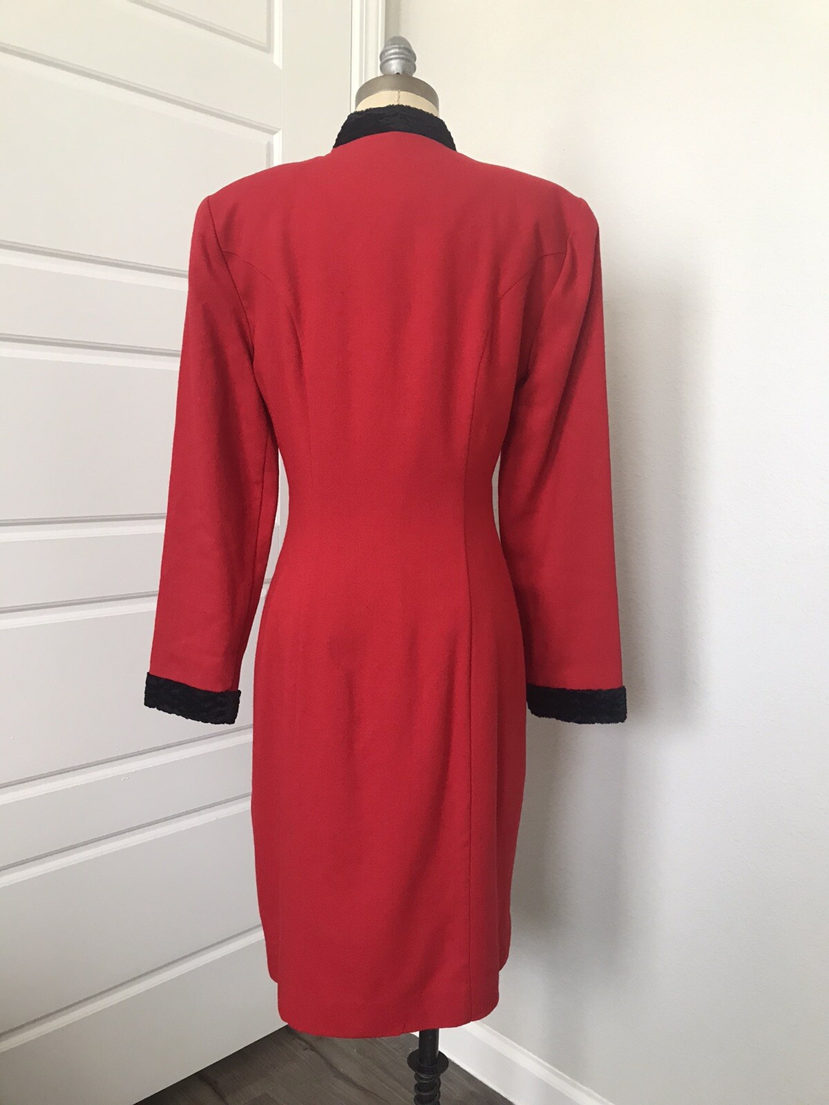 vintage Sharon Young suit dress red black fuzzy butto… - Gem