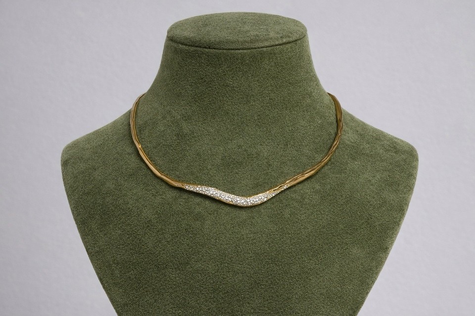Solanales Necklace Crystal Pavé Collar Gold Chain Irregular Boho CZ VTG ...