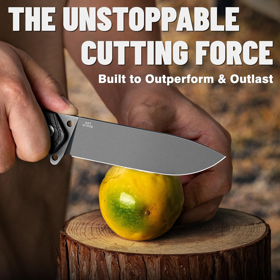 BAT Fixed Blade Knife with Sheath, 4.5 Inch Tactical Horizontal Carry ...