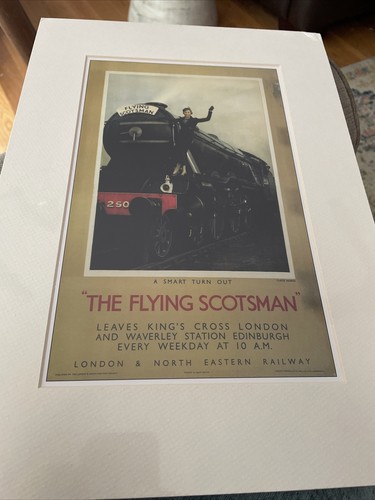 Matted Print Flying Scotsman - train Art Railway Travel Poster Curtis ...