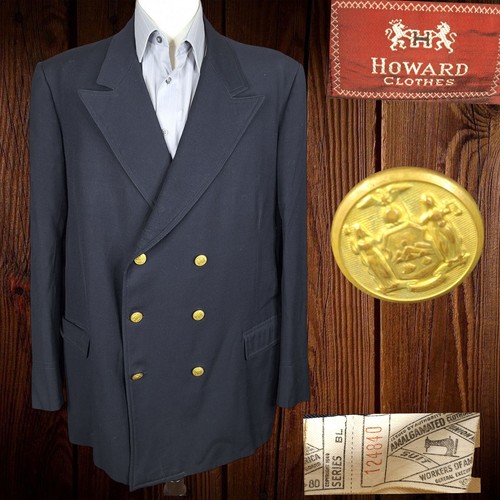 Howard Clothes Blazer Mens 44L Black Double Breasted Gold Buttons 1960s ...