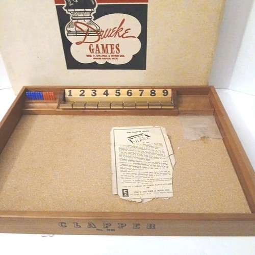 Vintage 1956 Drueke & Sons The Clapper Game Board Game Shut The Box ...