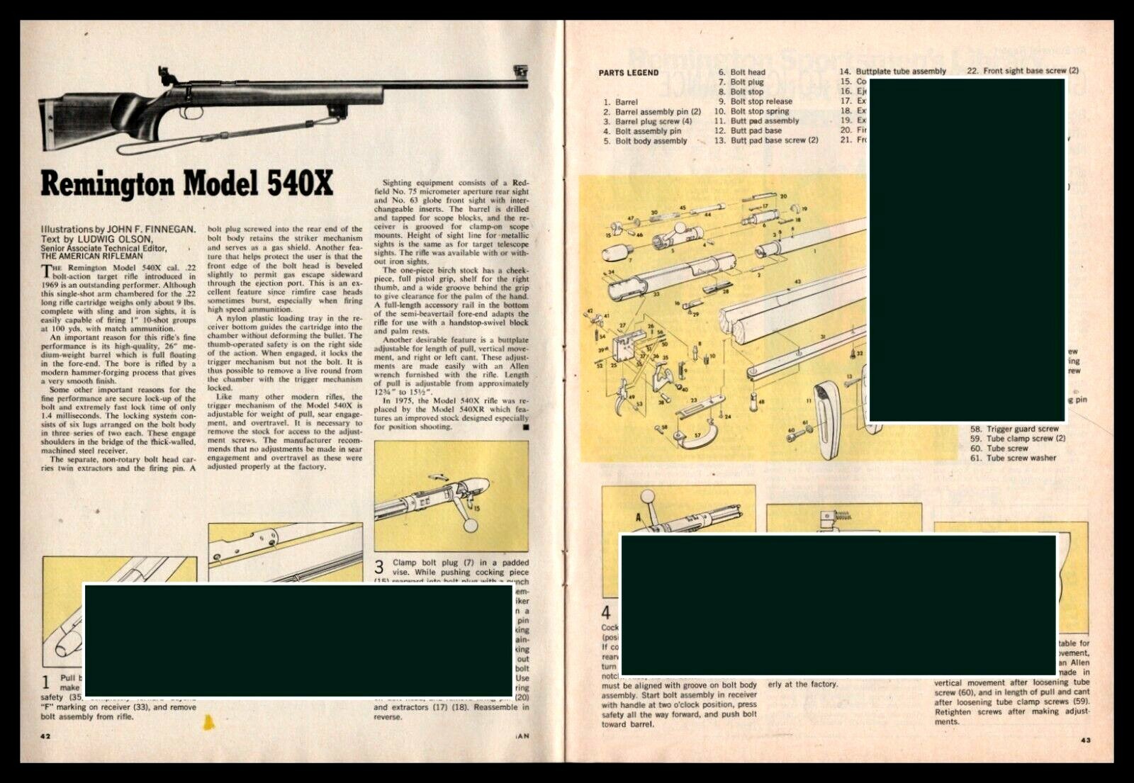 1976 REMINGTON Model 540X Rifle Exploded View Parts List 2-pg Assembly ...