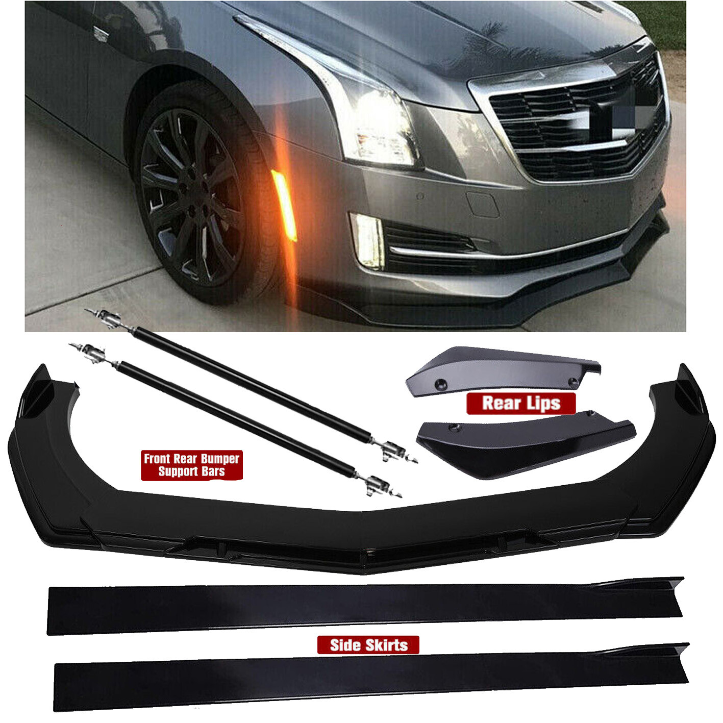 Front Bumper Lip Splitter Spoiler Rear Diffuser Side Skirt For Cadillac ...