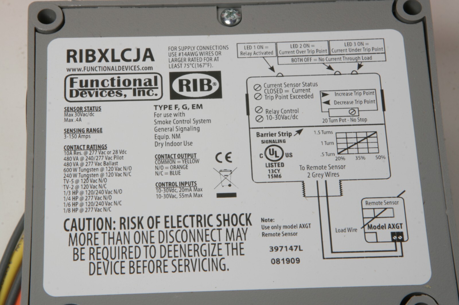 RIB Functional Devices RIBXLCJA Current Switch/Relay, 10Amp - NEW | eBay