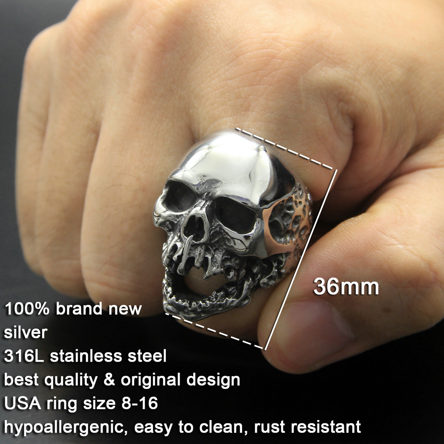 Stainless Steel Men Demon Skull Ring Gothic Retro Huge Heavy Grim ...
