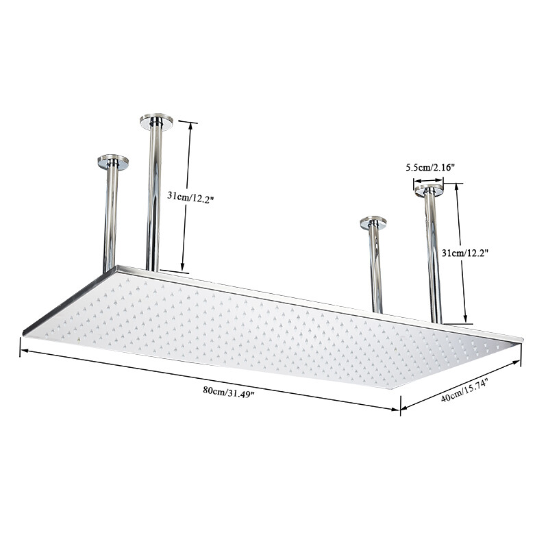 LED Rainfall Large Shower Head High Pressure Ceiling Mounted Overhead ...