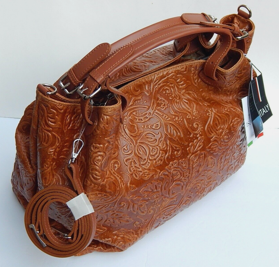 ISADORA ITALY Cuoio Tooled GENUINE Leather Large Bag Tote Purse NEW ...
