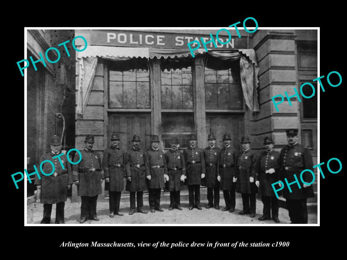 OLD POSTCARD SIZE PHOTO OF ARLINGTON MASSACHUSETTS POLICE STATION CREW ...
