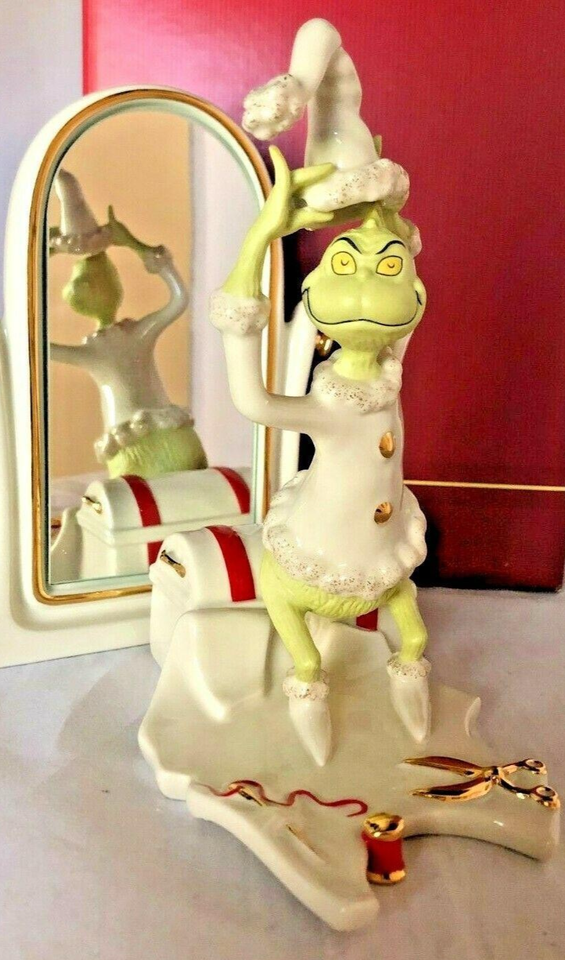 Lenox GRINCHY Santa Preps front of Mirror Figurine Grinch Stole Xmas NO ...